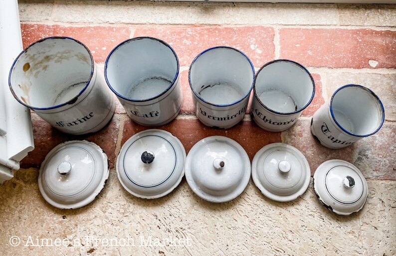 French Vintage Enamelware Canister Set Blue Enamelware 5 - Etsy