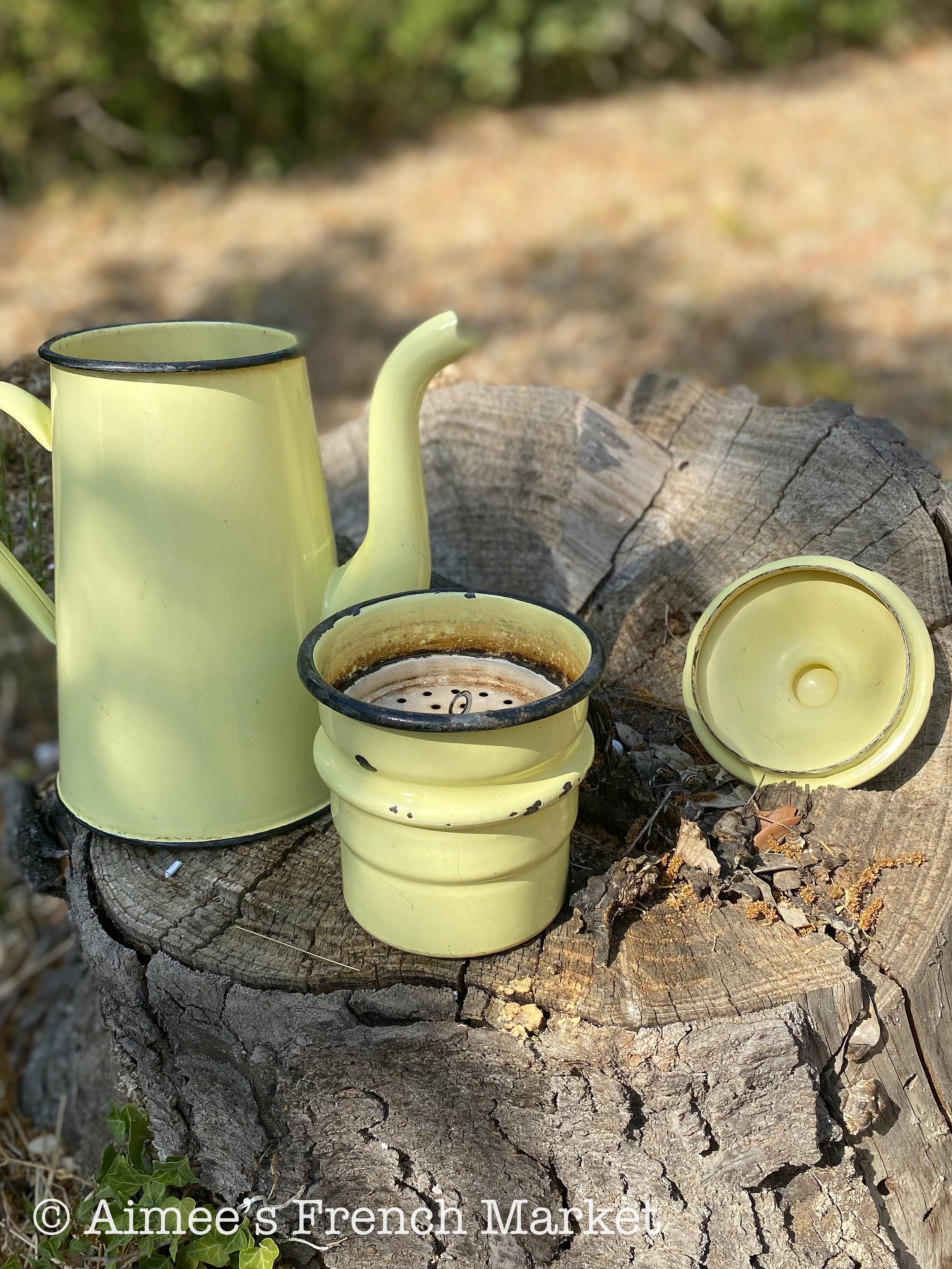 French Vintage Enamelware Coffee Pot Yellow 4 Pieces C. - Etsy