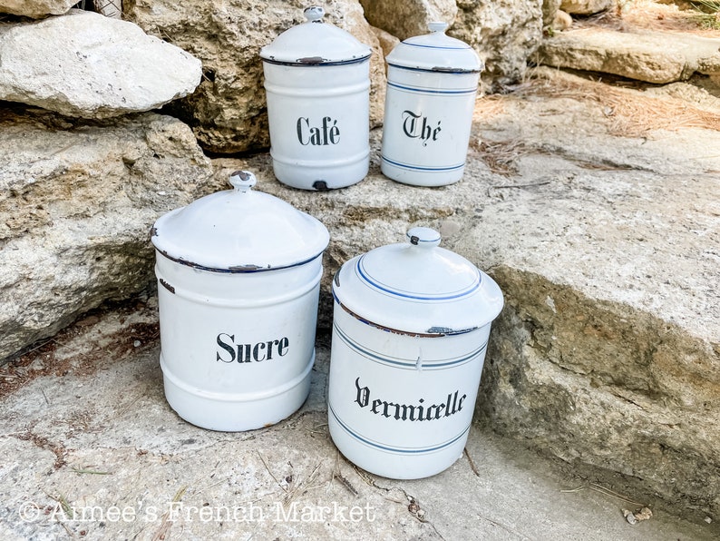 French Vintage Enamelware Canister Set, Blue Enamelware, 4 Canisters ...