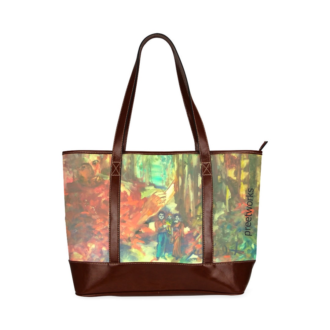 Artwork on Bag Tote Bag With Leather Straps Art Bag Artist - Etsy