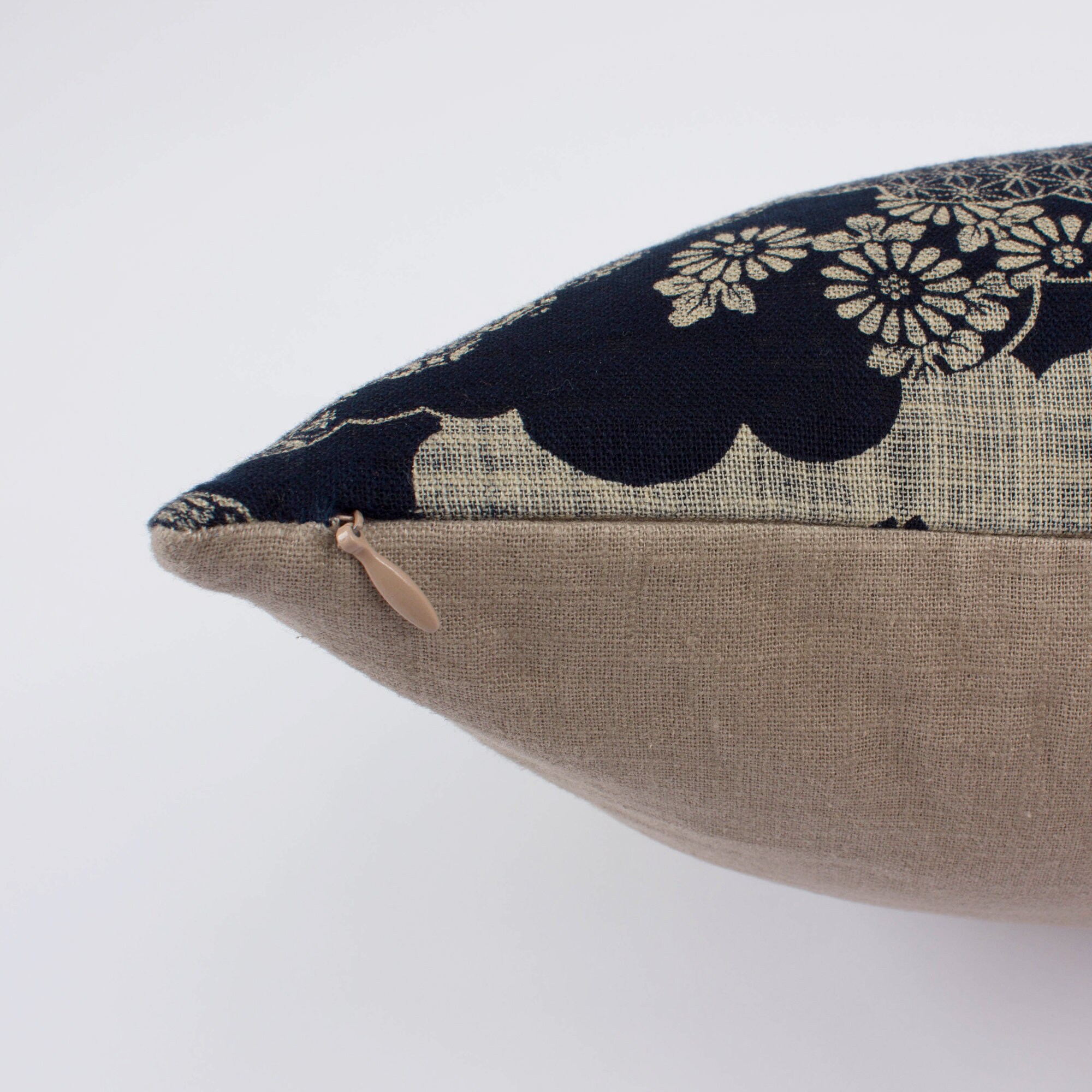 Japanese Pillow Cover - Navy Blue & Beige Boho Decor - Decorative Throw ...