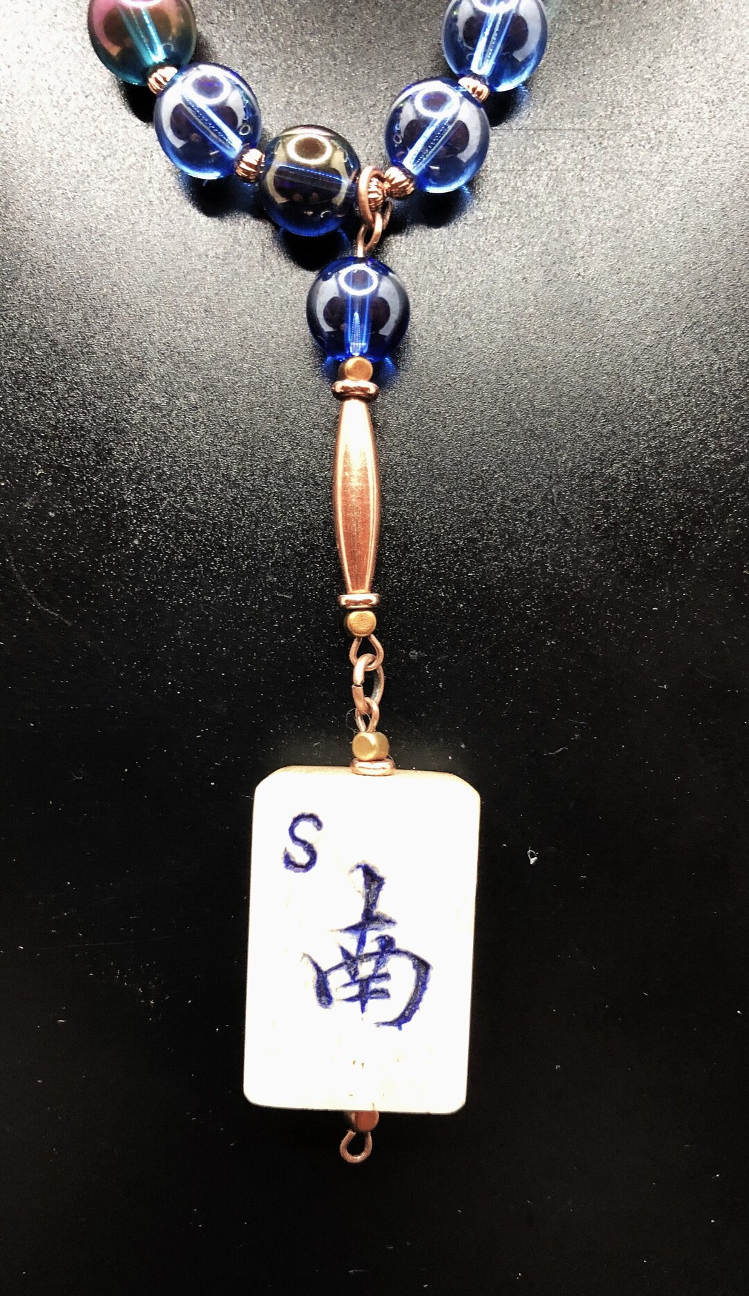 Mahjong Tile Necklace With Glass Beads - Etsy