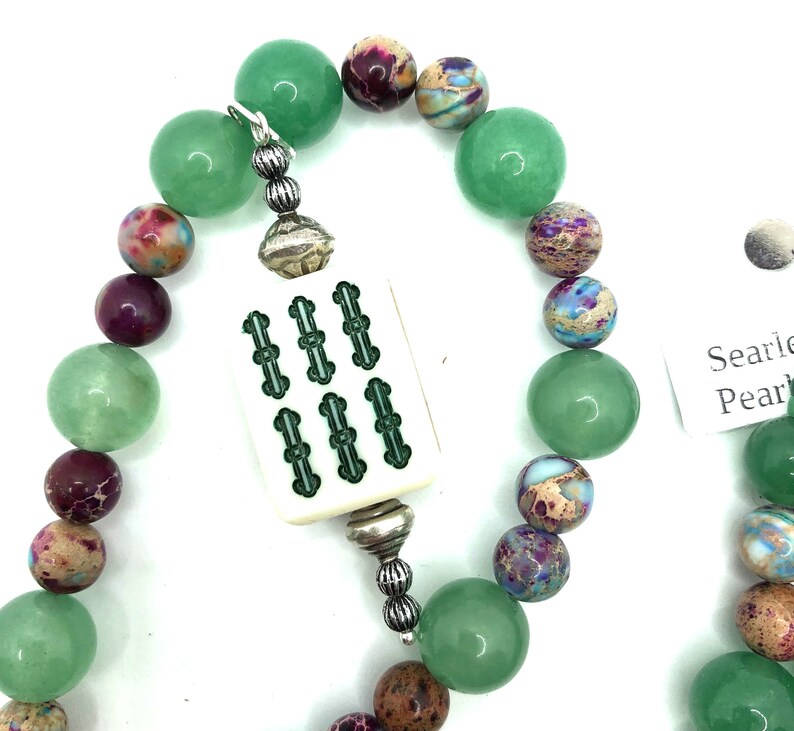 Sea Sediment Imperial Jasper and Jade Necklace With an Antique Mahjong ...