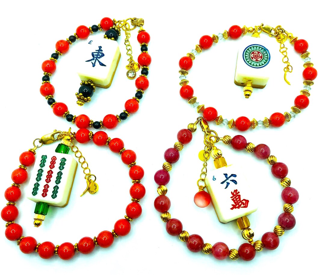 Red Jade Bracelets With Ivory Mahjong Tiles - Etsy