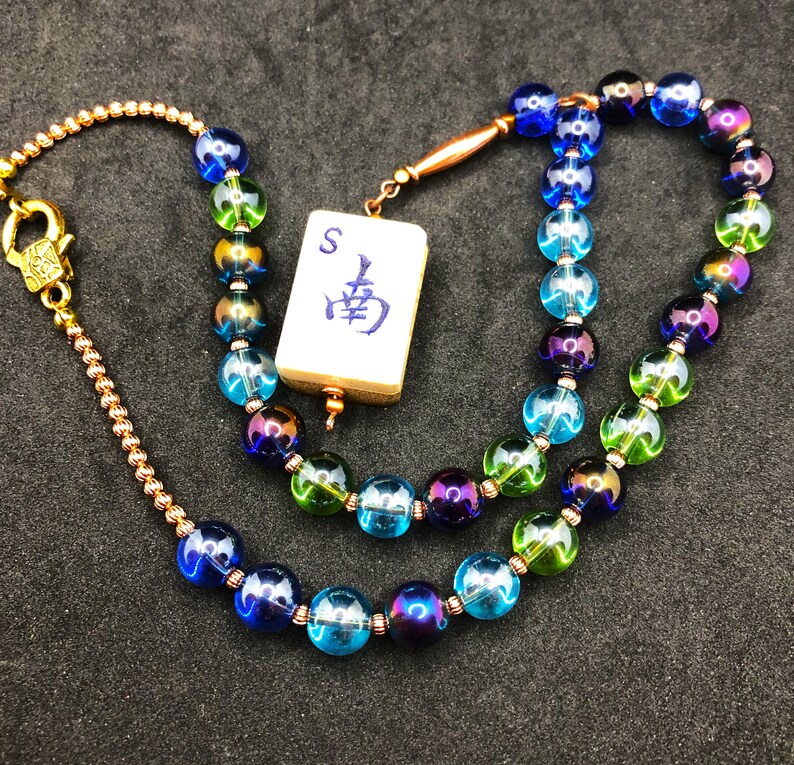 Mahjong Tile Necklace With Glass Beads - Etsy