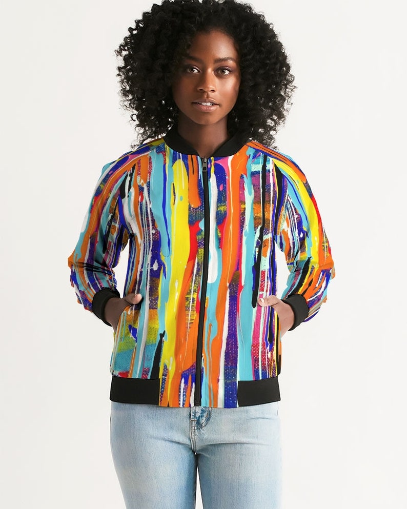 Women's Bomber Jacket, Abstract Art Colorful Jacket, Bomber Jacket for ...