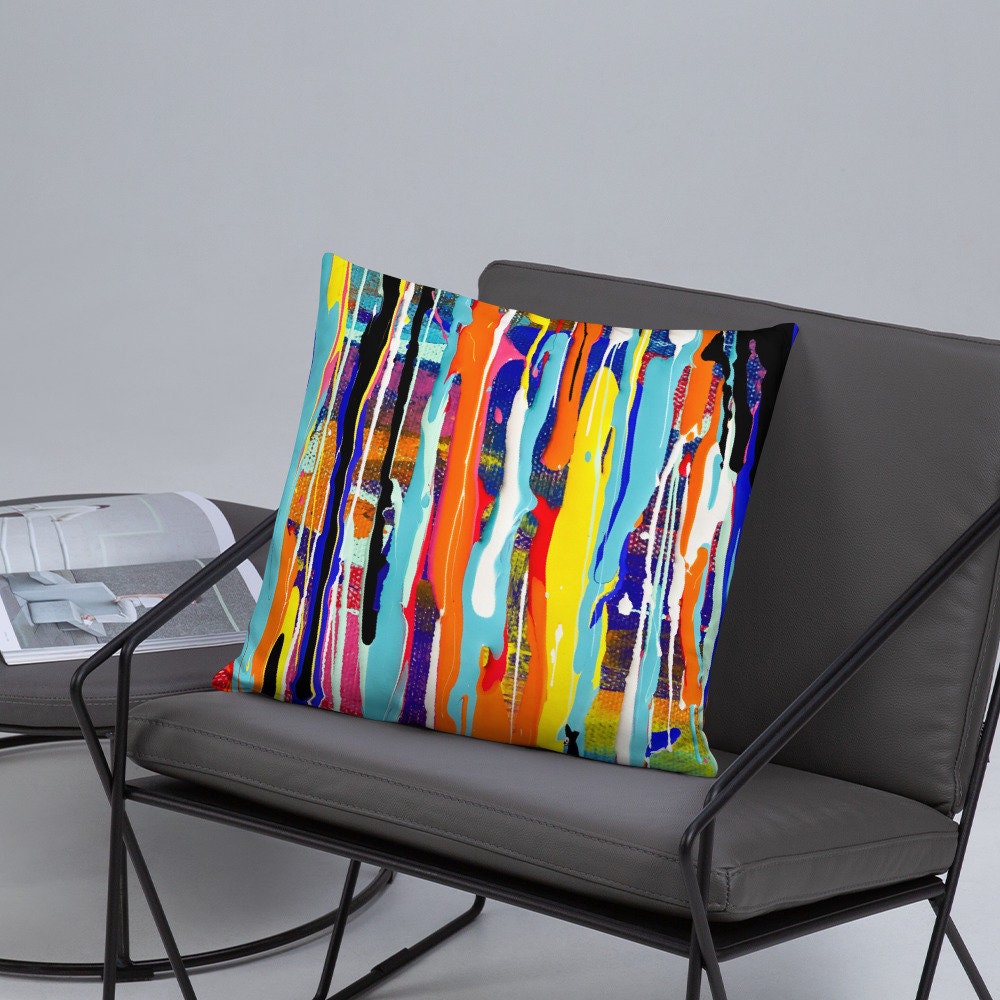 Abstract Art Cushion, Decorative Pillow, Stylish Pillow, Vibrant ...