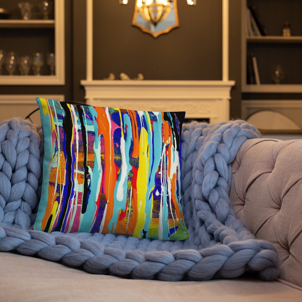 Abstract Art Cushion, Decorative Pillow, Stylish Pillow, Vibrant ...