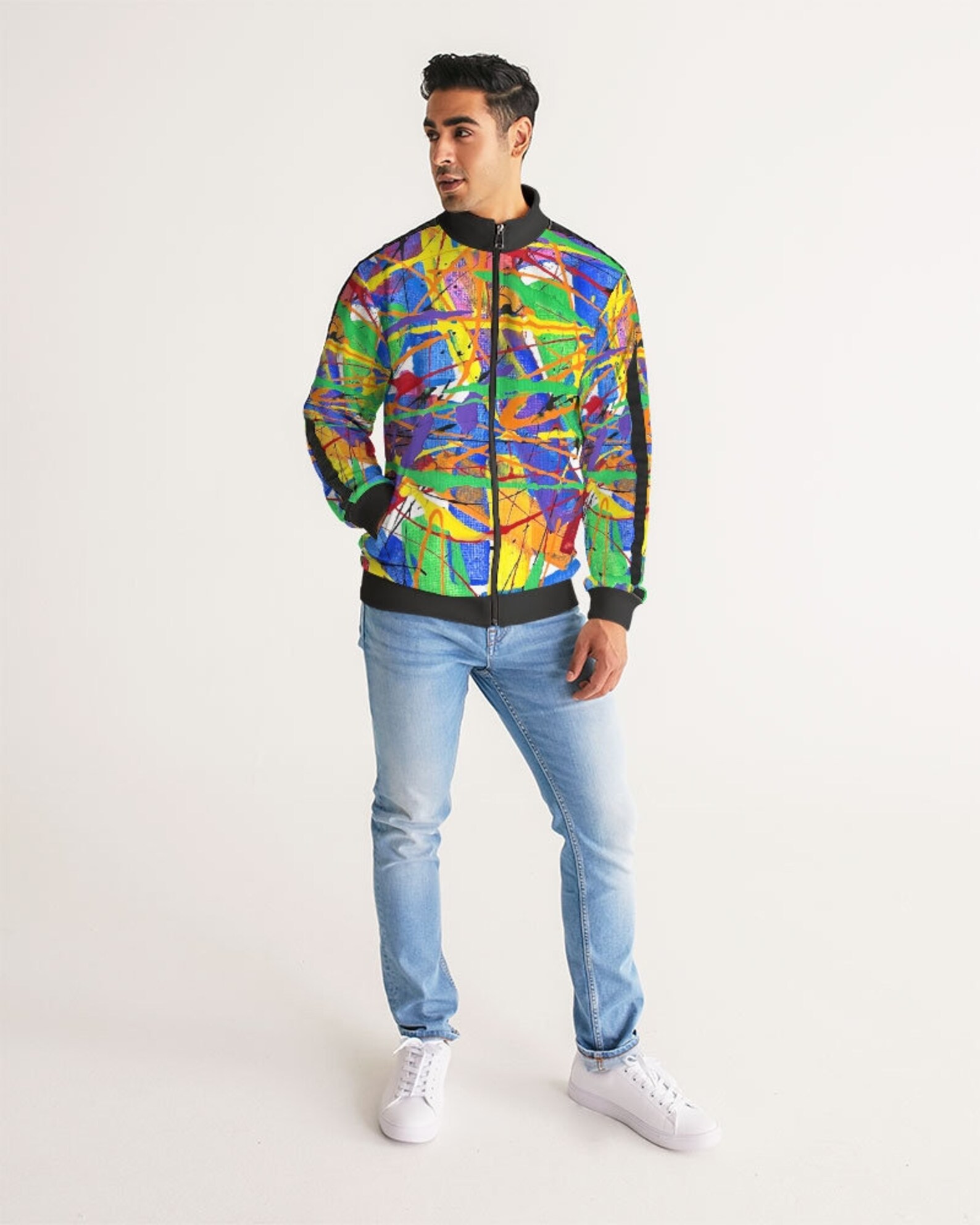 Men's Stripe-sleeve Track Jacket, Rainbow Jacket, Abstract Art Jacket ...
