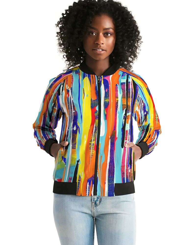 Women's Bomber Jacket, Abstract Art Colorful Jacket, Bomber Jacket for ...