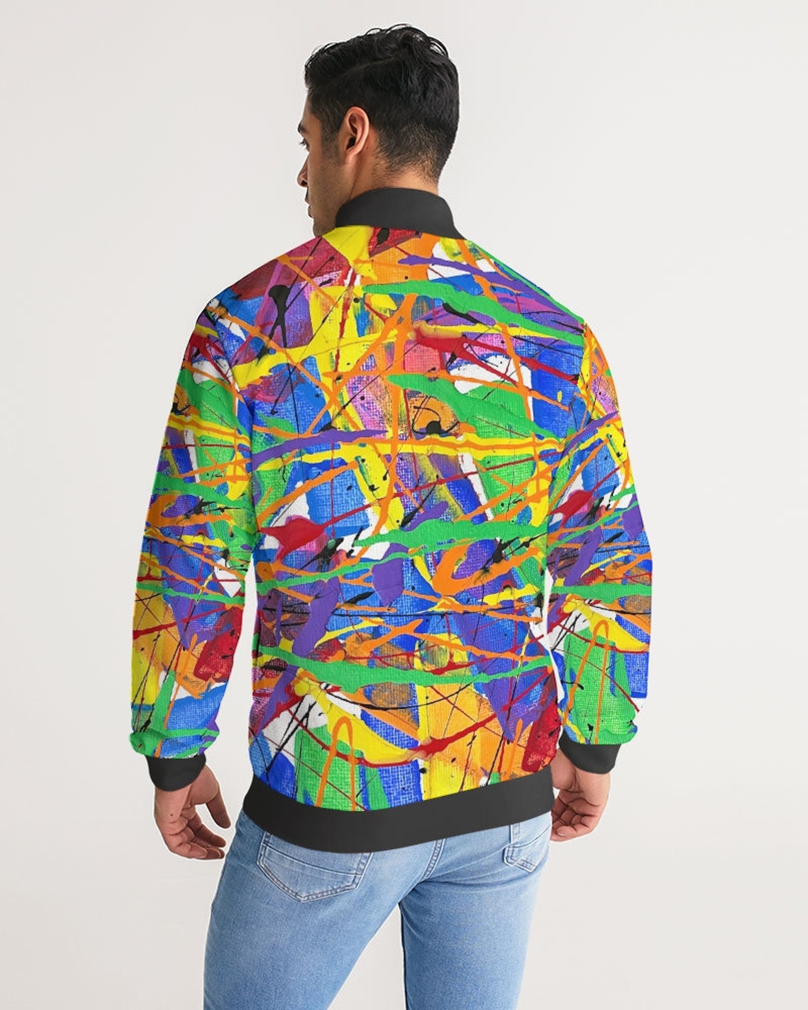 Men's Stripe-sleeve Track Jacket, Rainbow Jacket, Abstract Art Jacket ...