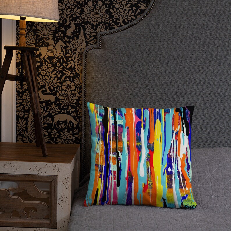 Abstract Art Cushion, Decorative Pillow, Stylish Pillow, Vibrant ...