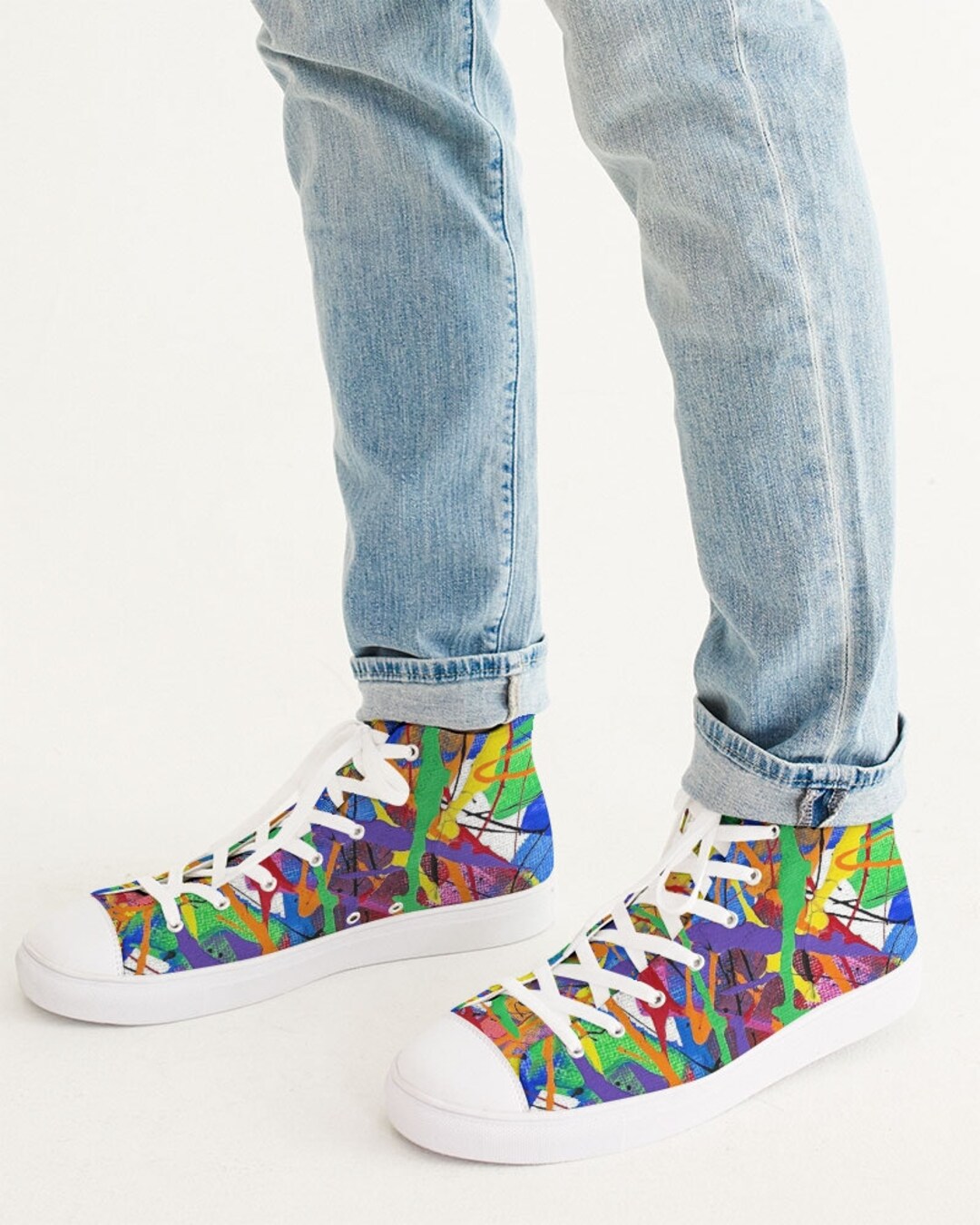 Men's Hightop Canvas Shoe, Art Printed Shoes, Abstract Art Sneakers ...