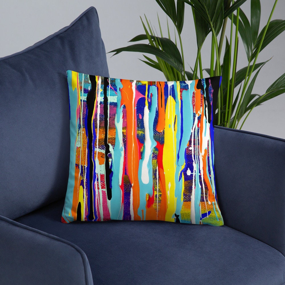 Abstract Art Cushion, Decorative Pillow, Stylish Pillow, Vibrant ...