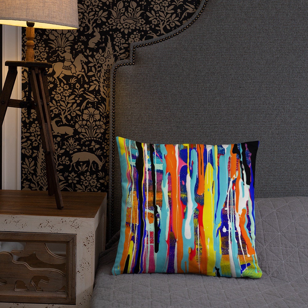 Abstract Art Cushion, Decorative Pillow, Stylish Pillow, Vibrant ...