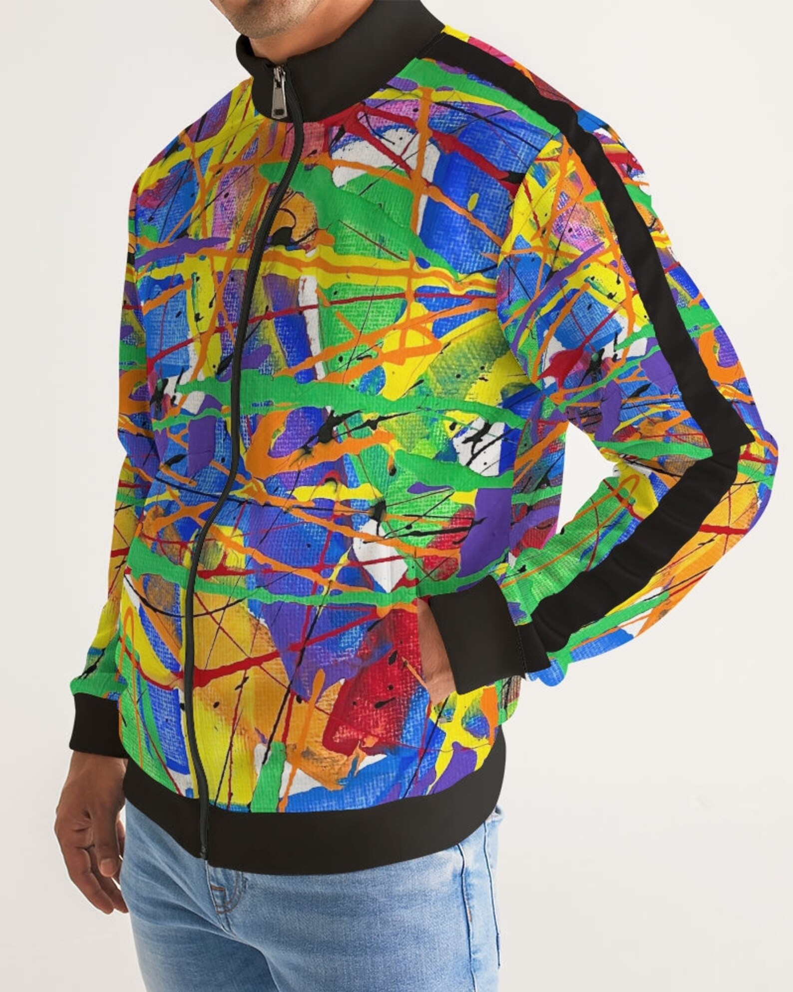 Men's Stripe-sleeve Track Jacket, Rainbow Jacket, Abstract Art Jacket ...