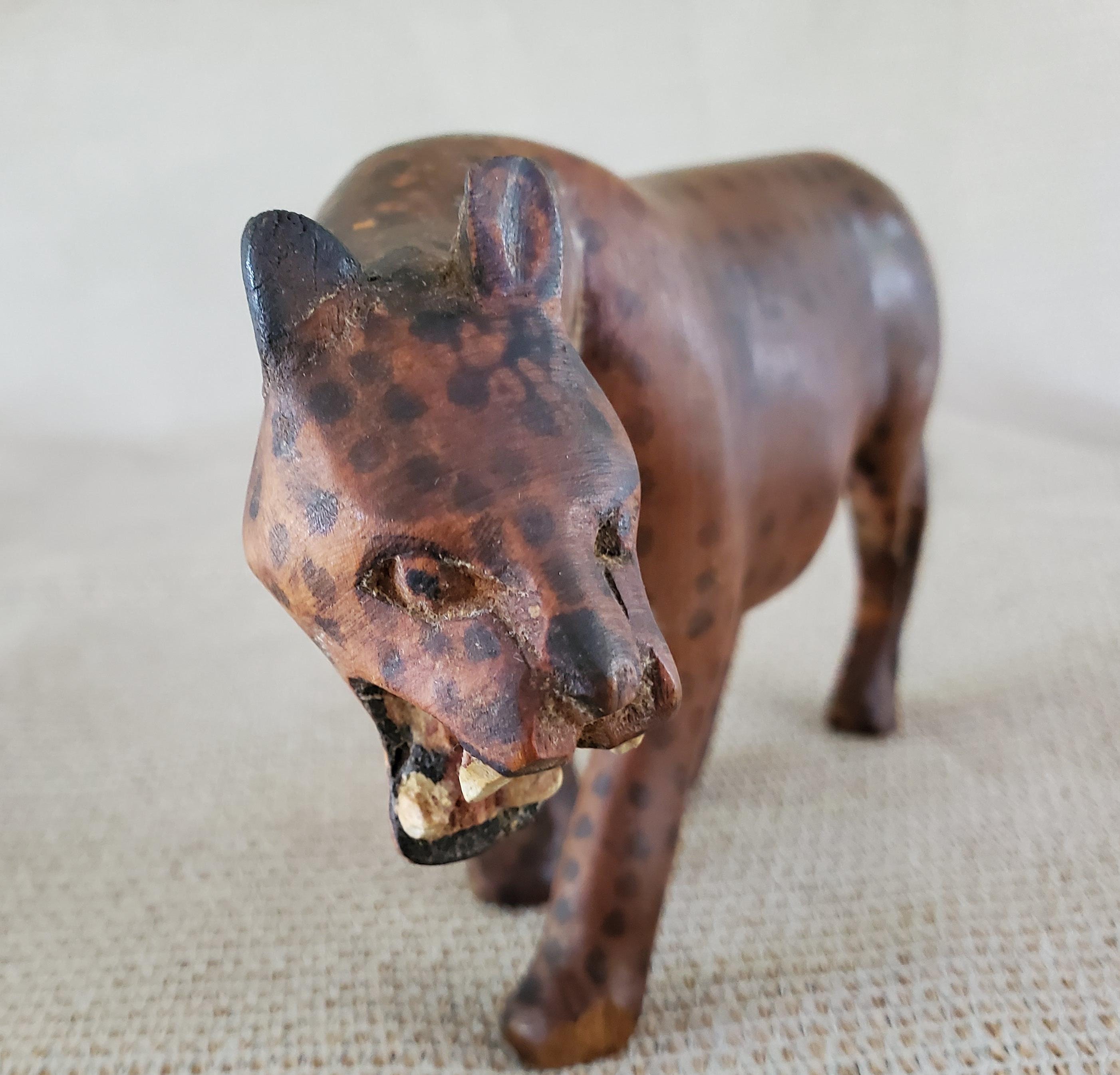 Vintage Hand Carved Wooden Leopard Sculpture - Etsy