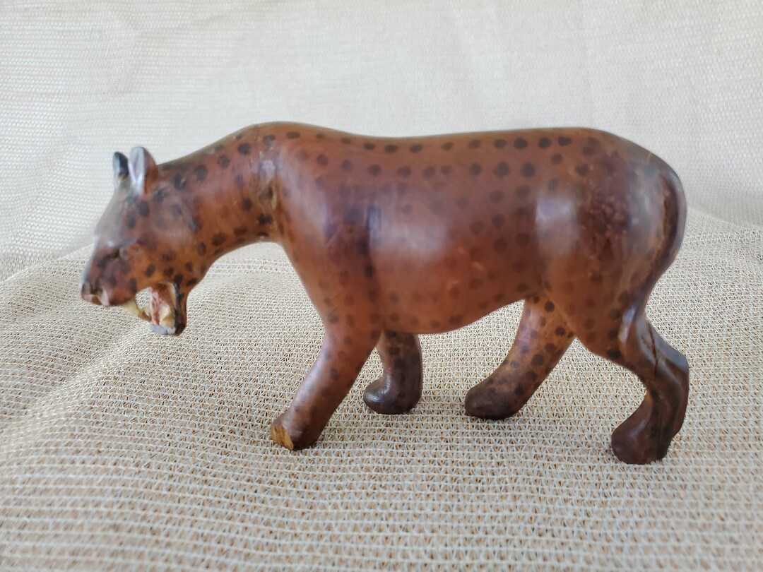 Vintage Hand Carved Wooden Leopard Sculpture - Etsy