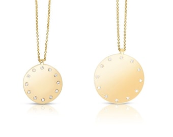 14K Gold Diamond Accent Round Disc Pendant Necklace - Etsy
