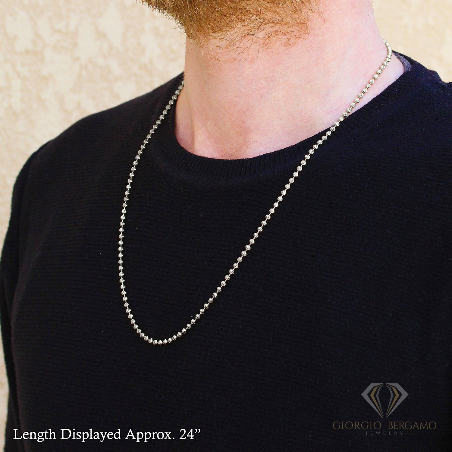 925 Italian Sterling Silver 3mm Ball Bead Moon Cut Chain FREE | Etsy