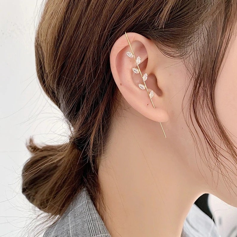 Gold Plated Marquee Studded Ear Cuff Bar Earring - Etsy