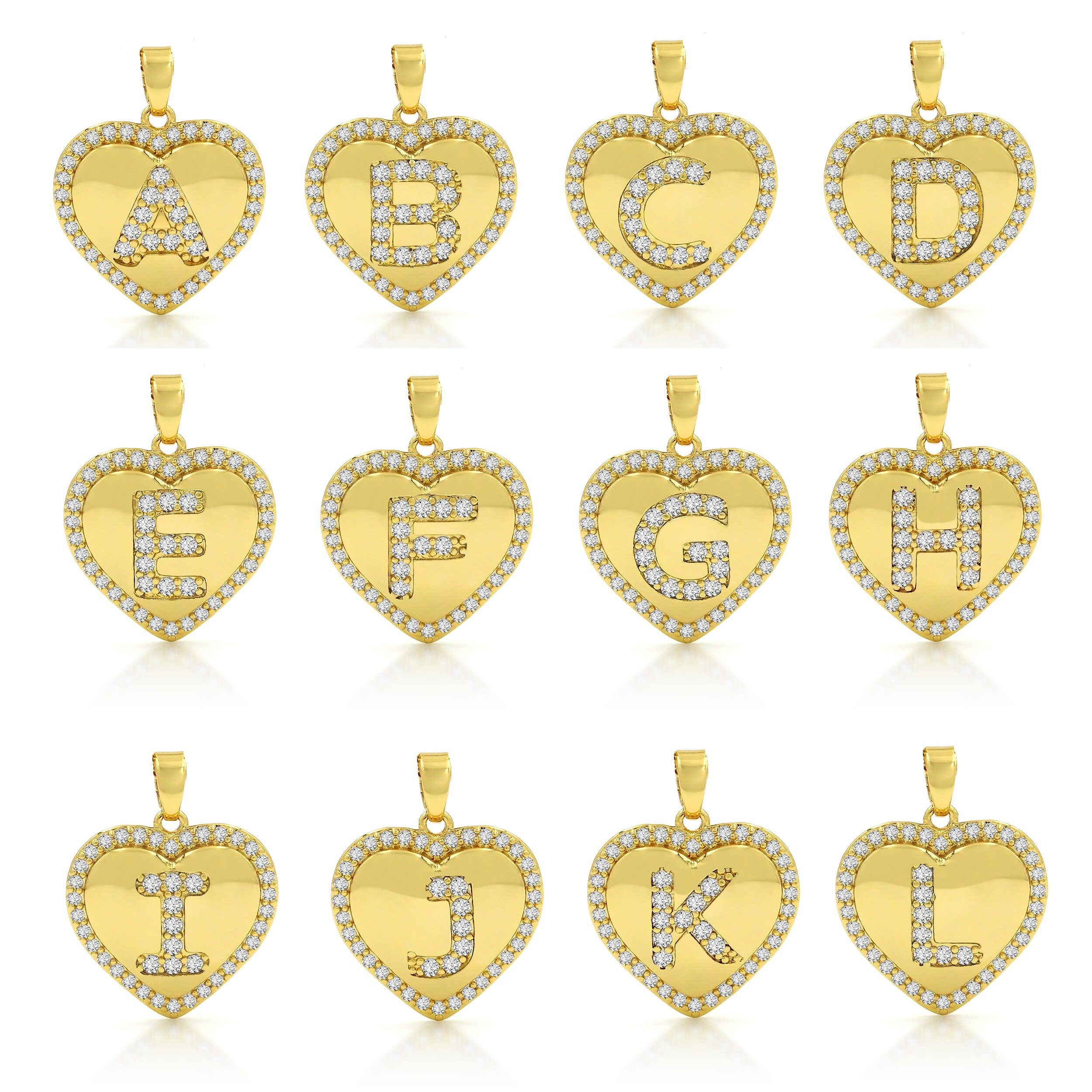 Stainless Steel Yellow Gold Plated Micro Pave Heart Initial A - Etsy