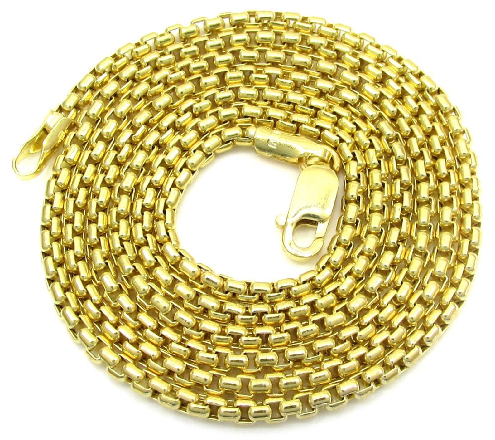 14K Yellow Gold 1.5mm Round Box Chain FREE Microfiber Cloth - Etsy