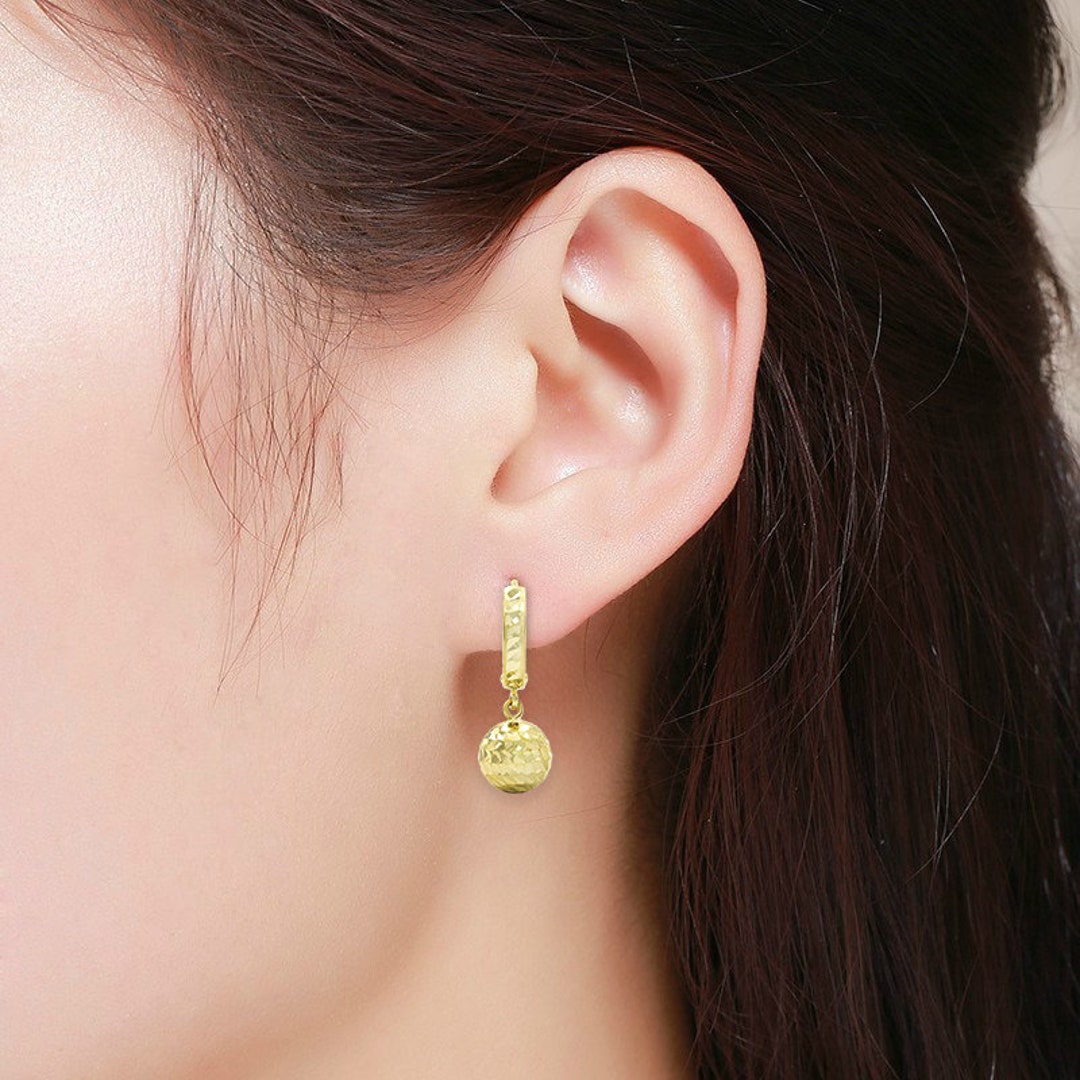 Genuine 10kt Gold Diamond Cut Ball Dangle Earring - Etsy