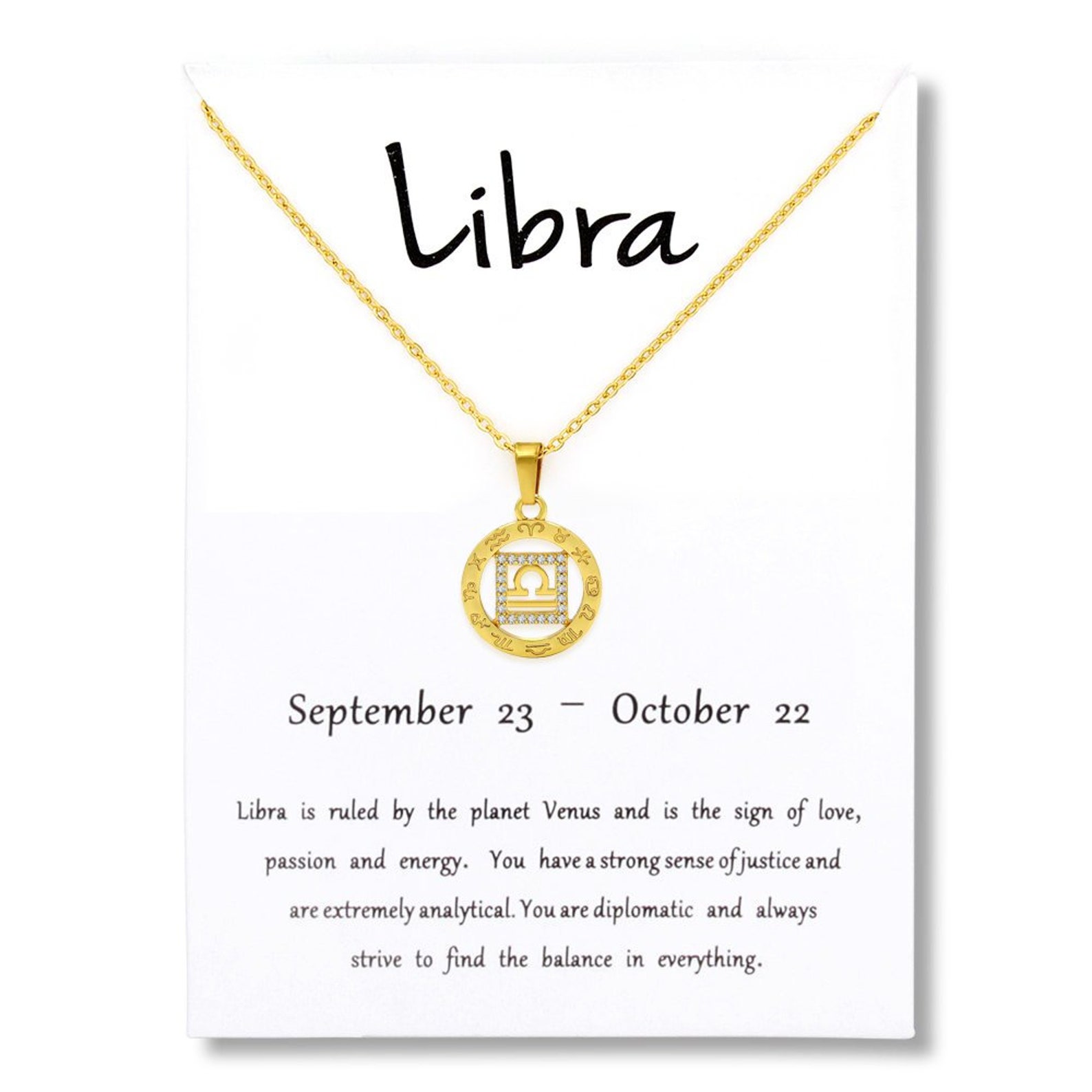 Stainless Steel Gold Plated Libra Zodiac Astrology | Etsy