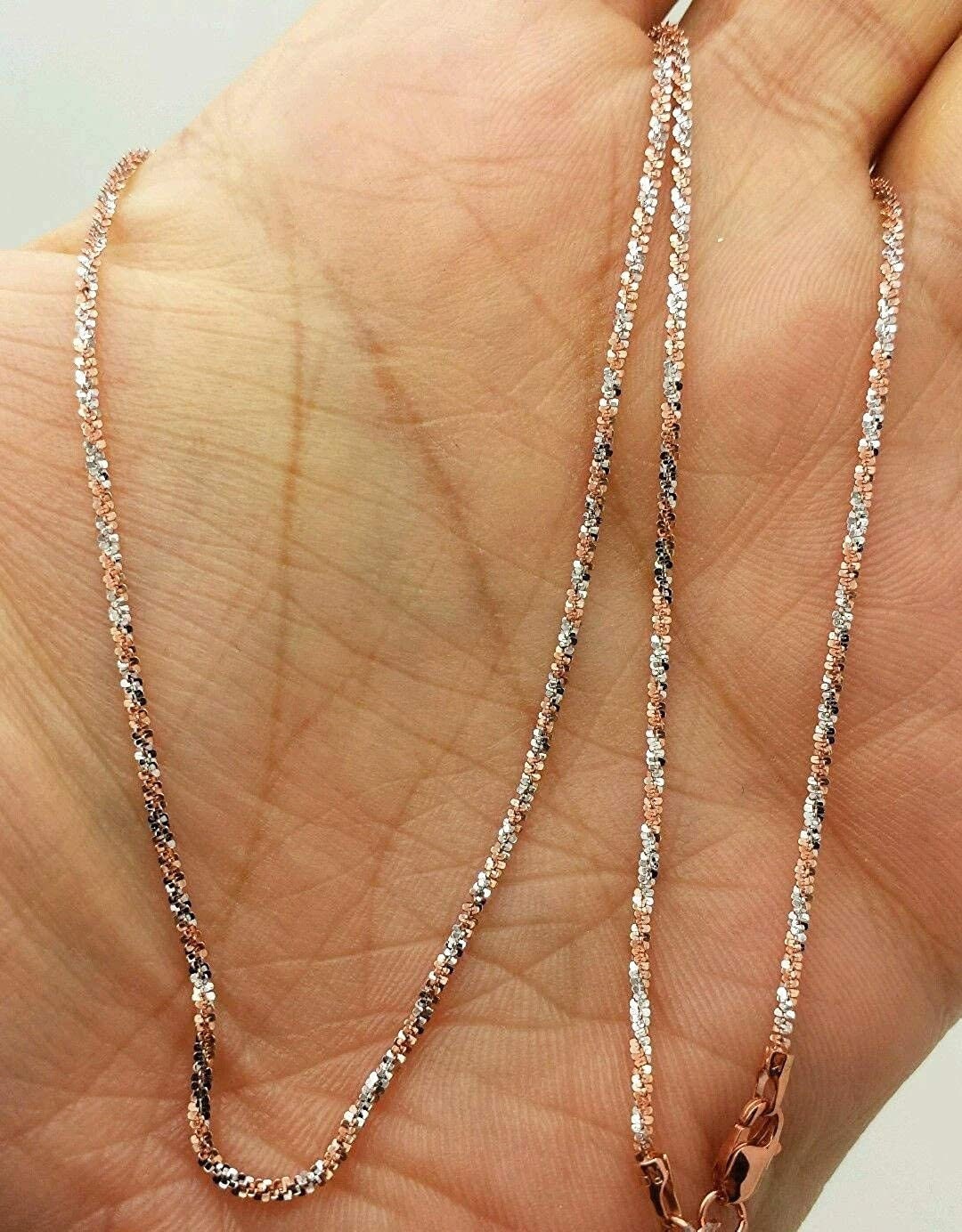 14K Two Tone Gold 1.5mm Sparkle Pendant Chain Rose and White | Etsy