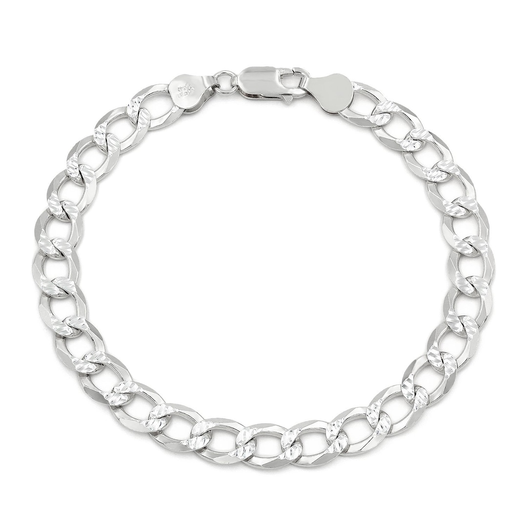 925 Italian Sterling Silver 7.5mm Solid Cuban Diamond Cut Bracelet ...