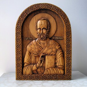 Saint Nicholas Orthodox Icon Handmade Wood Carving, Nicholas of Myra ...