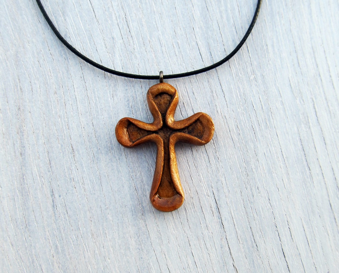 Wood Christian Cross Necklace Hand Carved , Christian Jewelry Gift ...