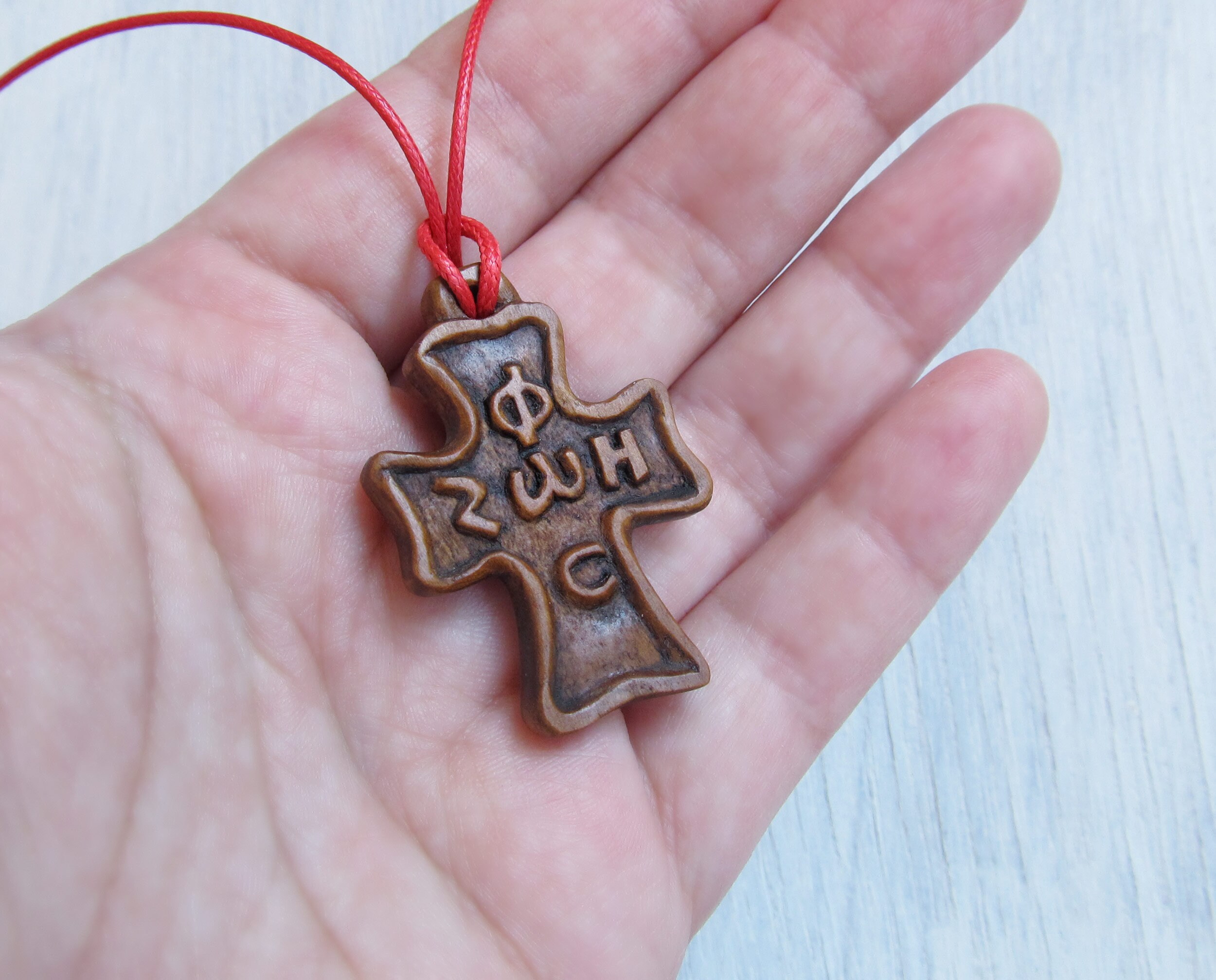 Wood Phos Zoe Greek Cross Byzantine Necklace Hand Carved - Etsy
