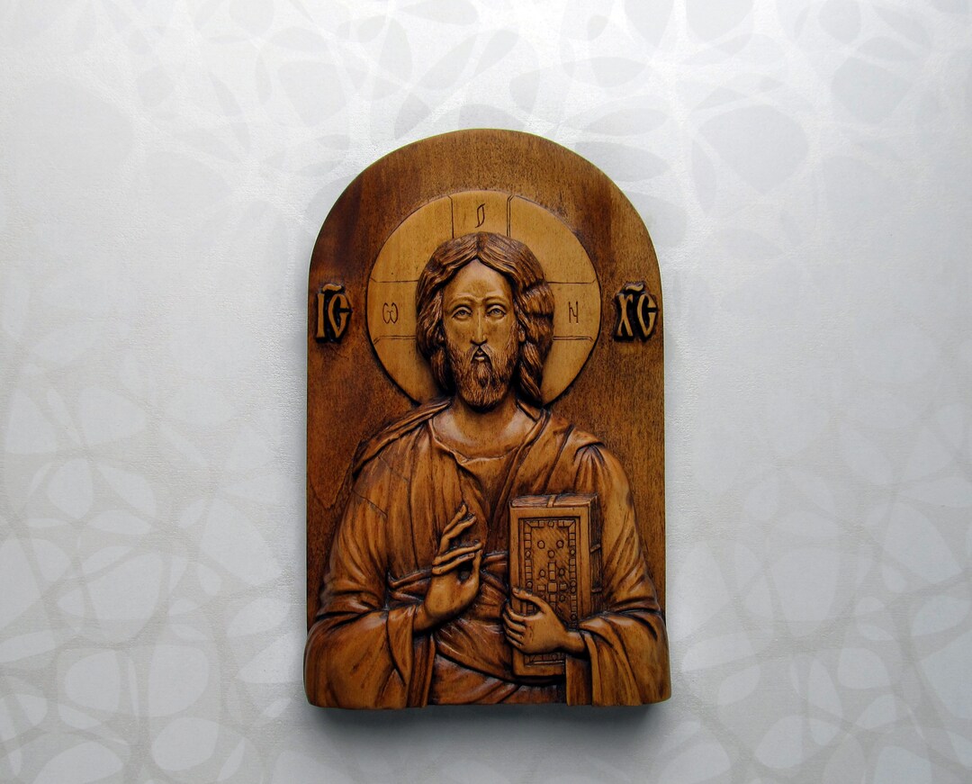 Jesus Christ Handmade Wood Icon Pantocrator Orthodox Icon Wood Carving ...