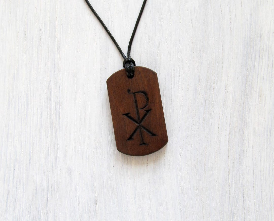 Chi Rho Wood Handmade Necklace 1.5" Dog Tag Chrismon Labarum Cross ...