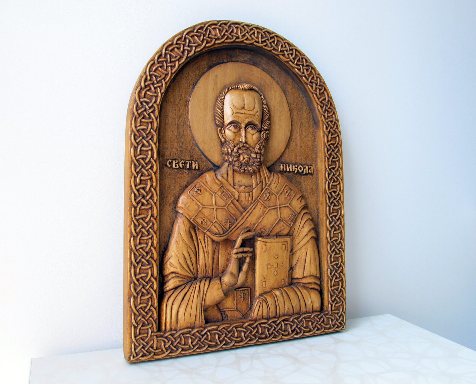 Saint Nicholas Orthodox Icon Handmade Wood Carving, Nicholas of Myra ...