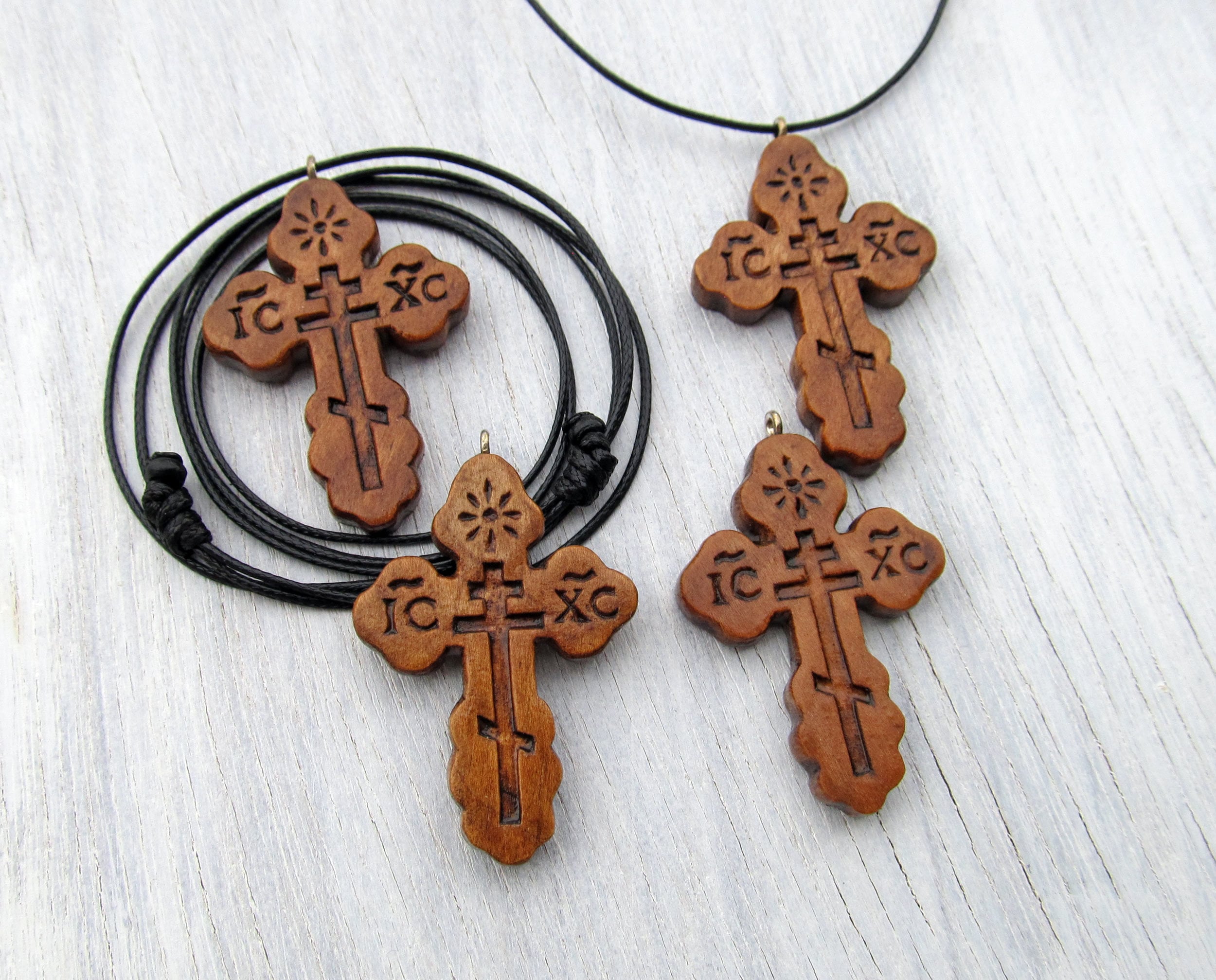 Orthodox Cross Wood Necklace St. Olga Handmade, Russian Byzantine ...