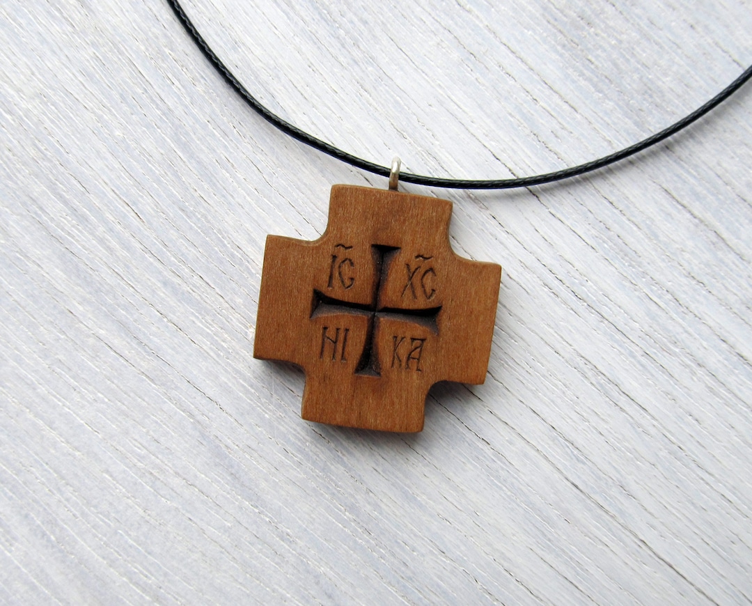 IC XC NIKA Cross Necklace Wood , Greek Orthodox Byzantine Christogram ...