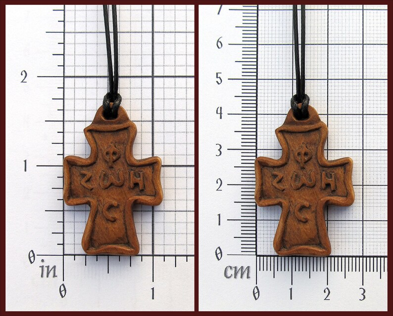 Wood Phos Zoe Greek Cross Byzantine Necklace Hand Carved - Etsy