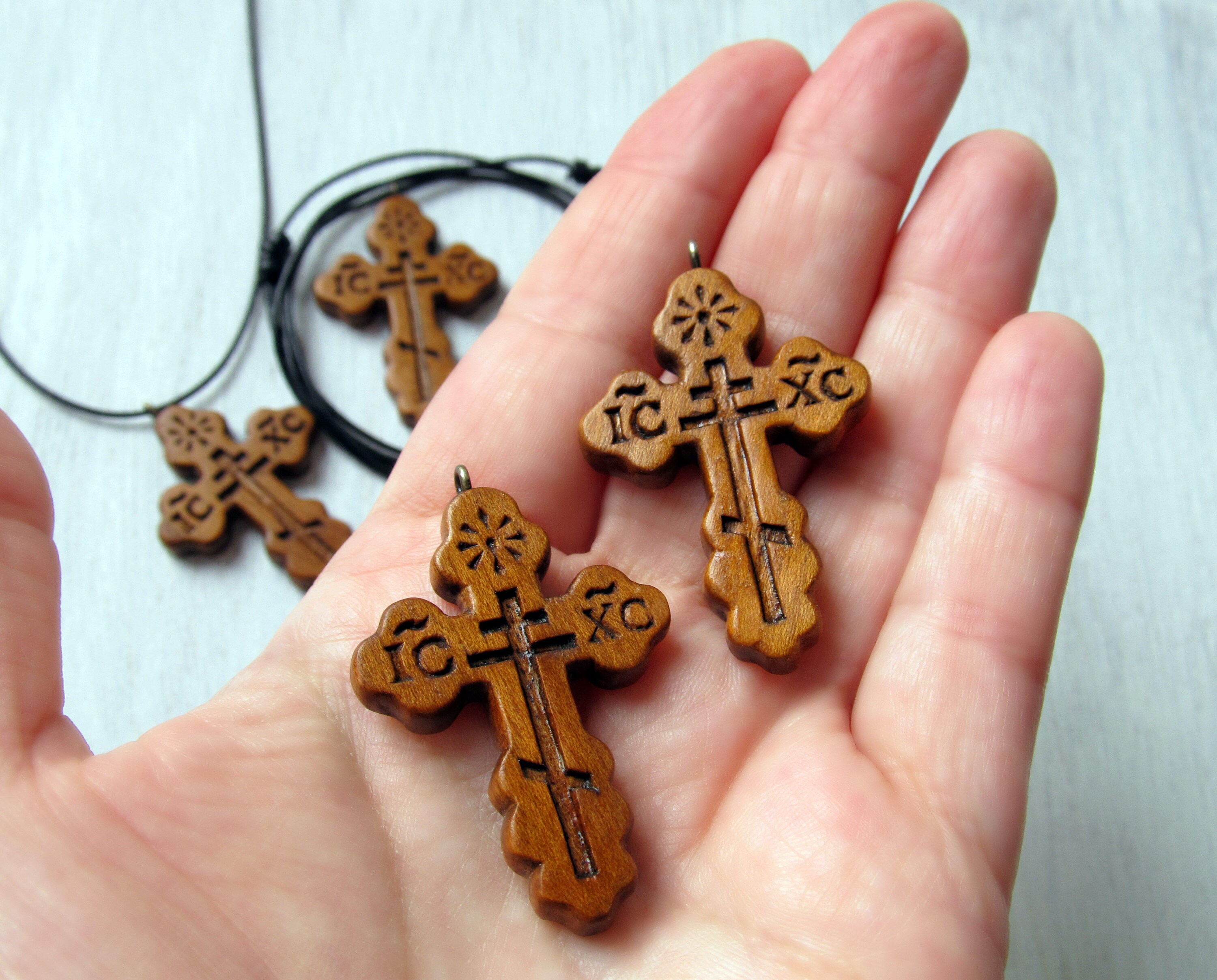 Orthodox Cross Wood Necklace St. Olga Handmade, Russian Byzantine ...