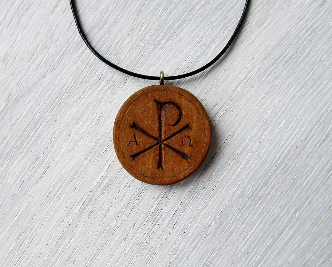 Chi Rho Alpha Omega Necklace Wood Handmade Christogram - Etsy
