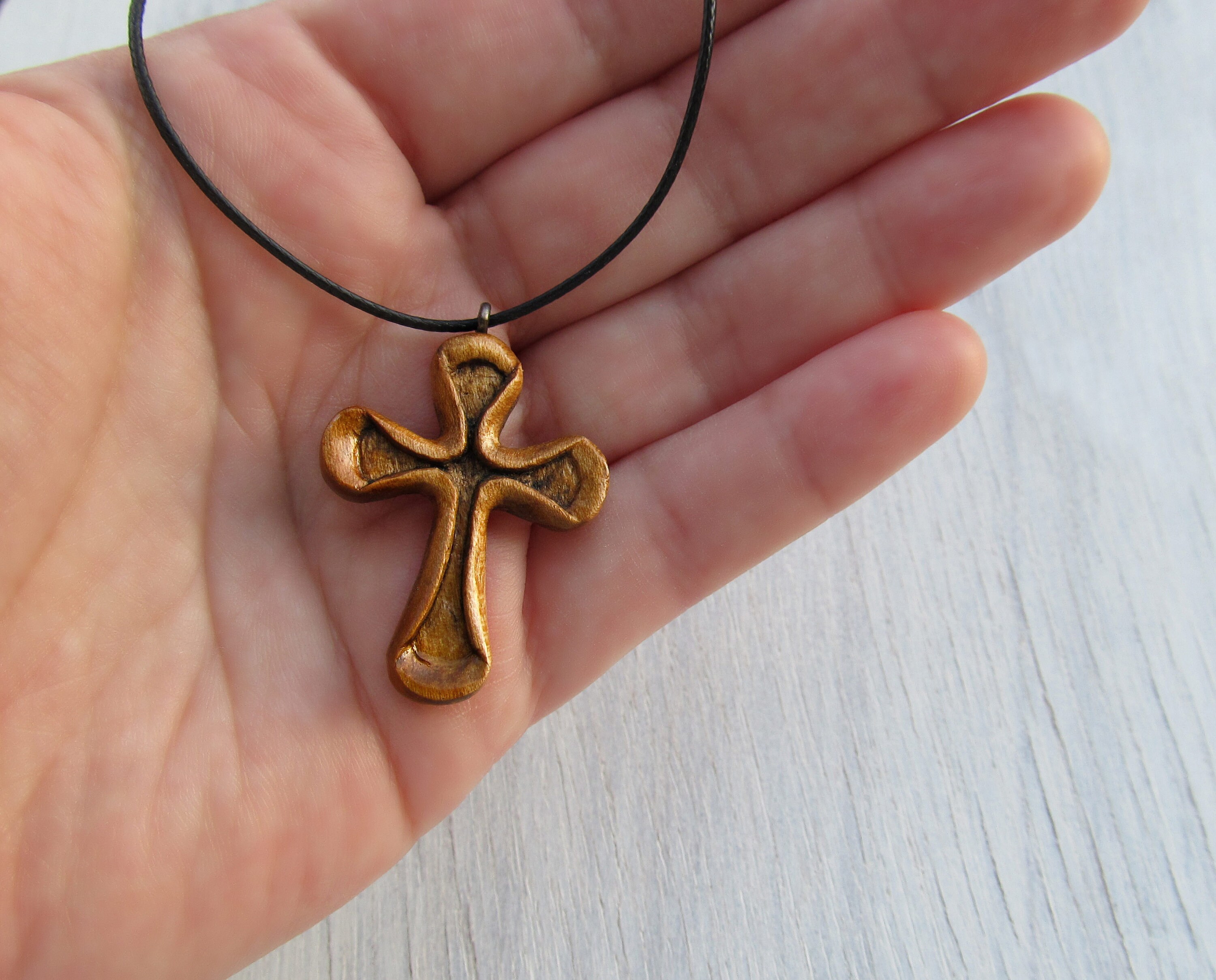 Wood Christian Cross Necklace Hand Carved , Christian Jewelry Gift ...