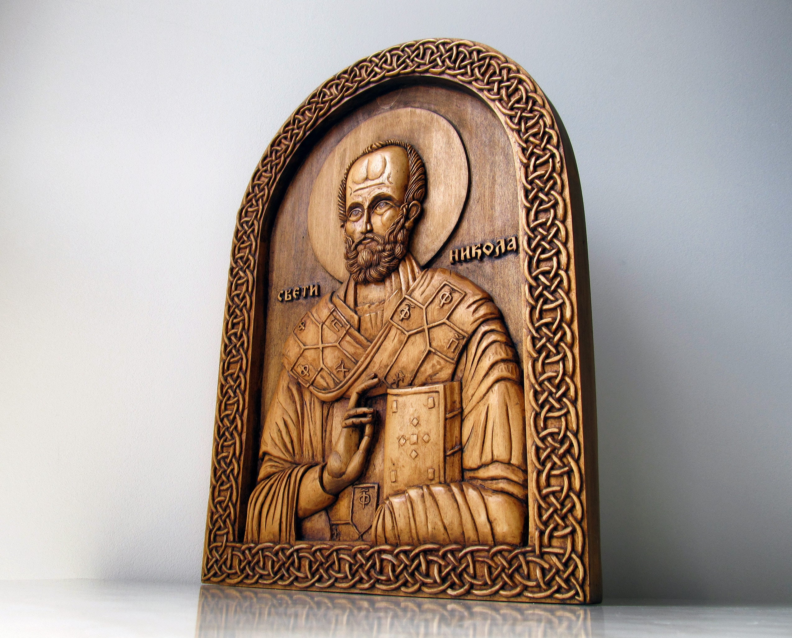 Saint Nicholas Orthodox Icon Handmade Wood Carving, Nicholas of Myra ...