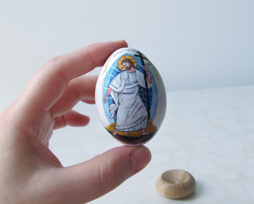 Resurrection Orthodox Icon Wooden Egg , Unique Orthodox Easter Jesus ...
