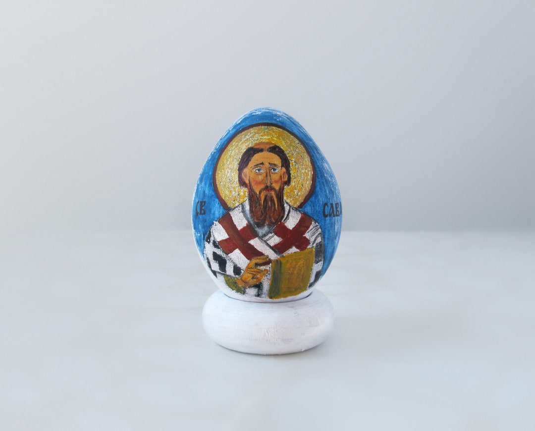 Saint Sava Serbian Easter Egg, Orthodox Icon Wooden Easter Egg, Serbian ...