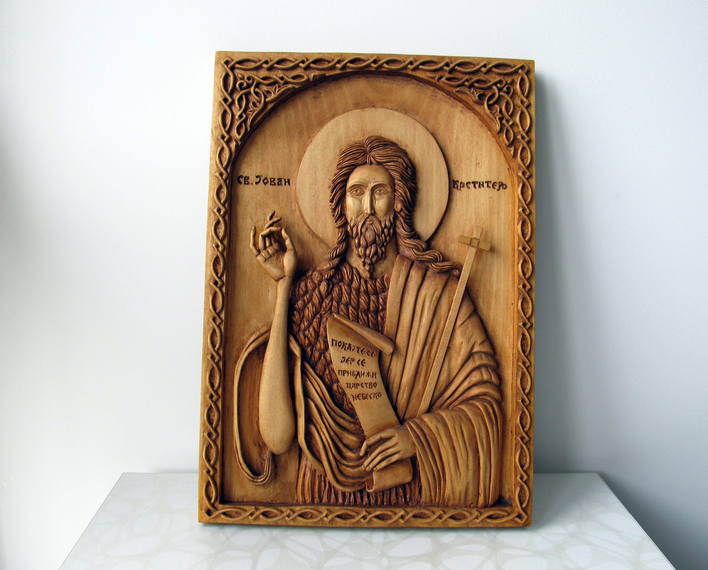 Orthodox Wood Icon Saint John the Baptist Handmade Carving, Orthodox ...