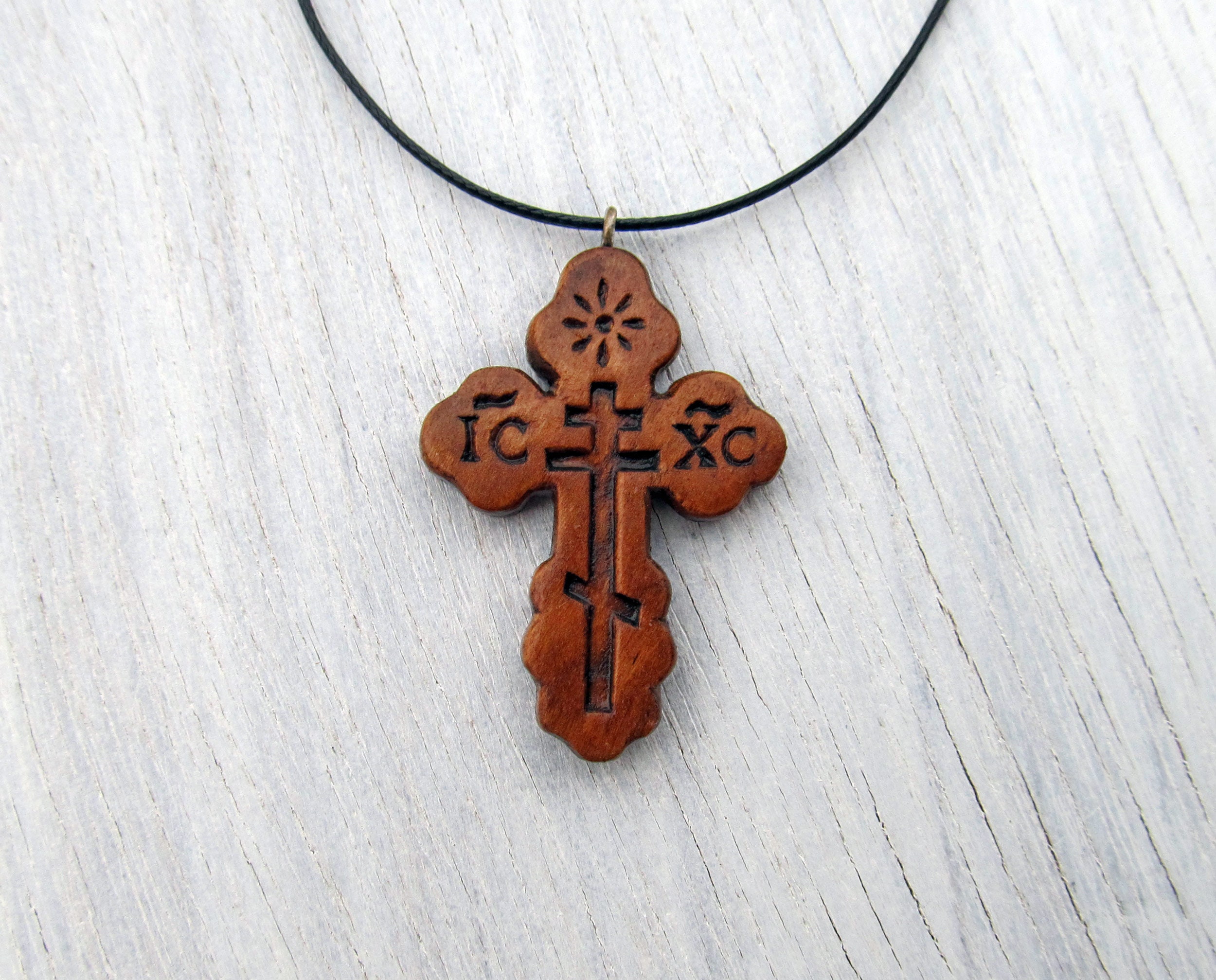 Orthodox Cross Wood Necklace St. Olga Handmade, Russian Byzantine ...