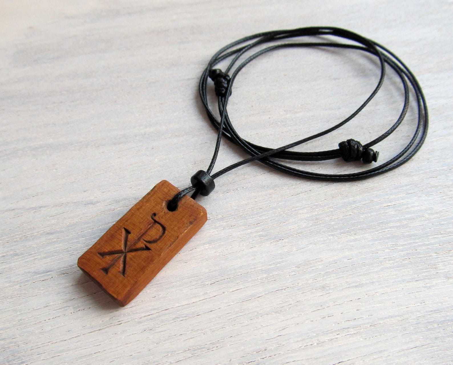 Chi Rho Necklace Wooden Handmade, Christian Symbol Wood Cross Pendant ...