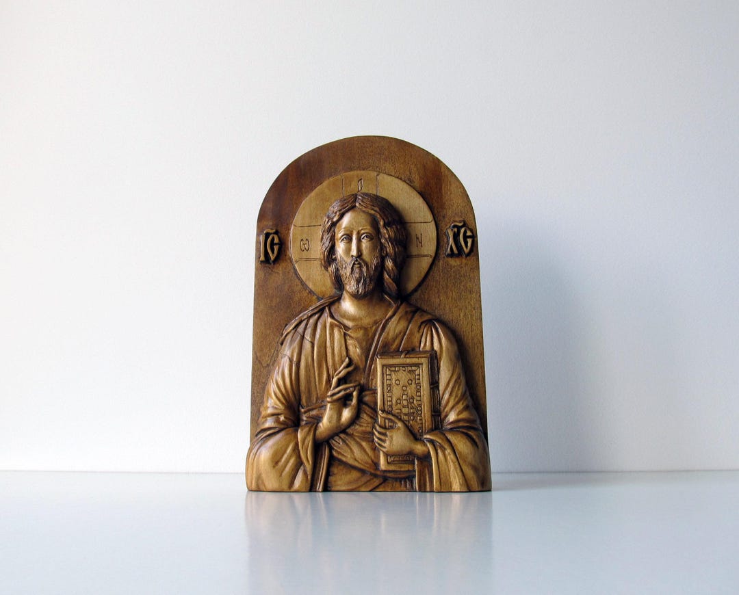 Jesus Christ Icon Handmade Woodcarving Orthodox IC XC Wood Icon ...